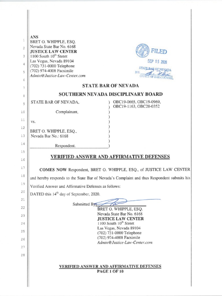 Attorney Bret Whipple Denies Professional Misconduct | PDF