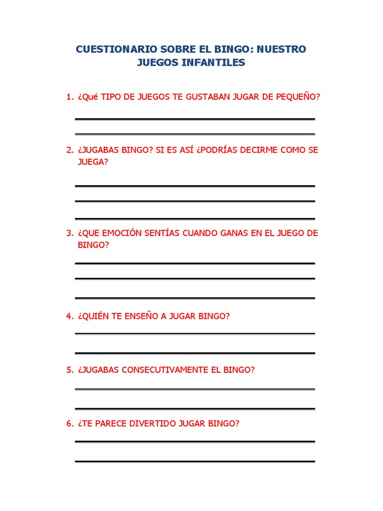 Cuestionario Sobre El Bingo | PDF