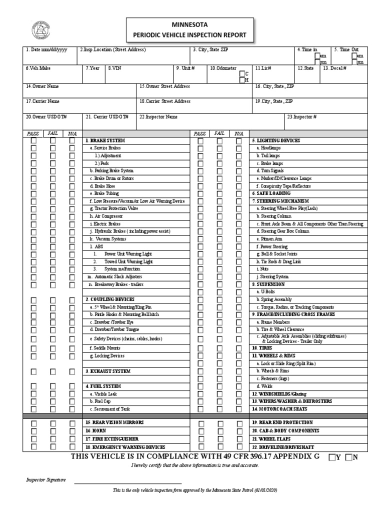 2020-Mip-Inspection-Electronic-Form 2 PDF | PDF | Steering | Brake