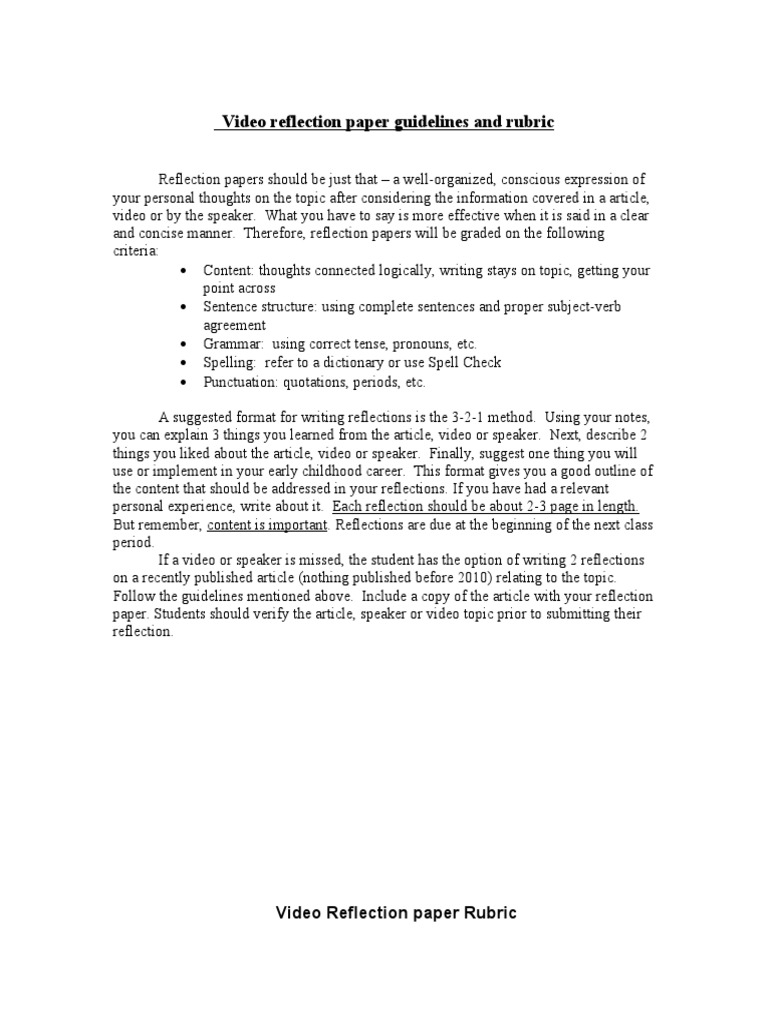 Video Reflection Paper Guidelines and Rubric | PDF | Rubric (Academic ...