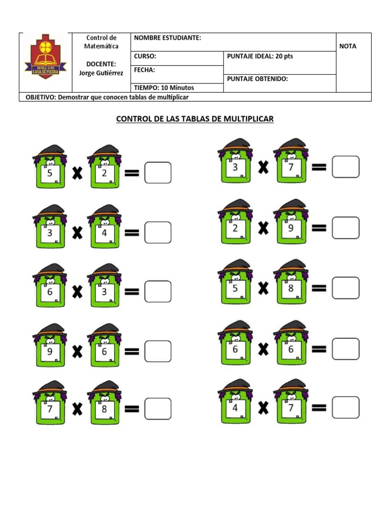 CONTROL DE LAS TABLAS DE MULTIPLICAR Saltadas 4° NOVIEMBRE | PDF