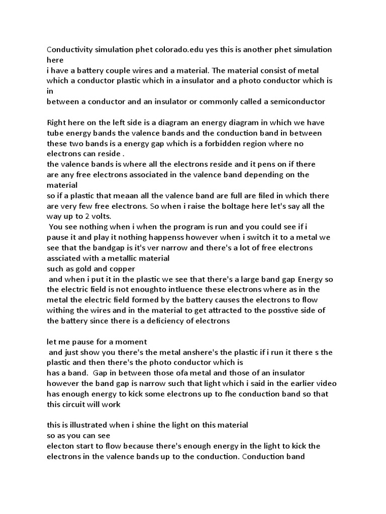 Conductivity Simulation Phet Colorado - Edu | PDF | Band Gap ...