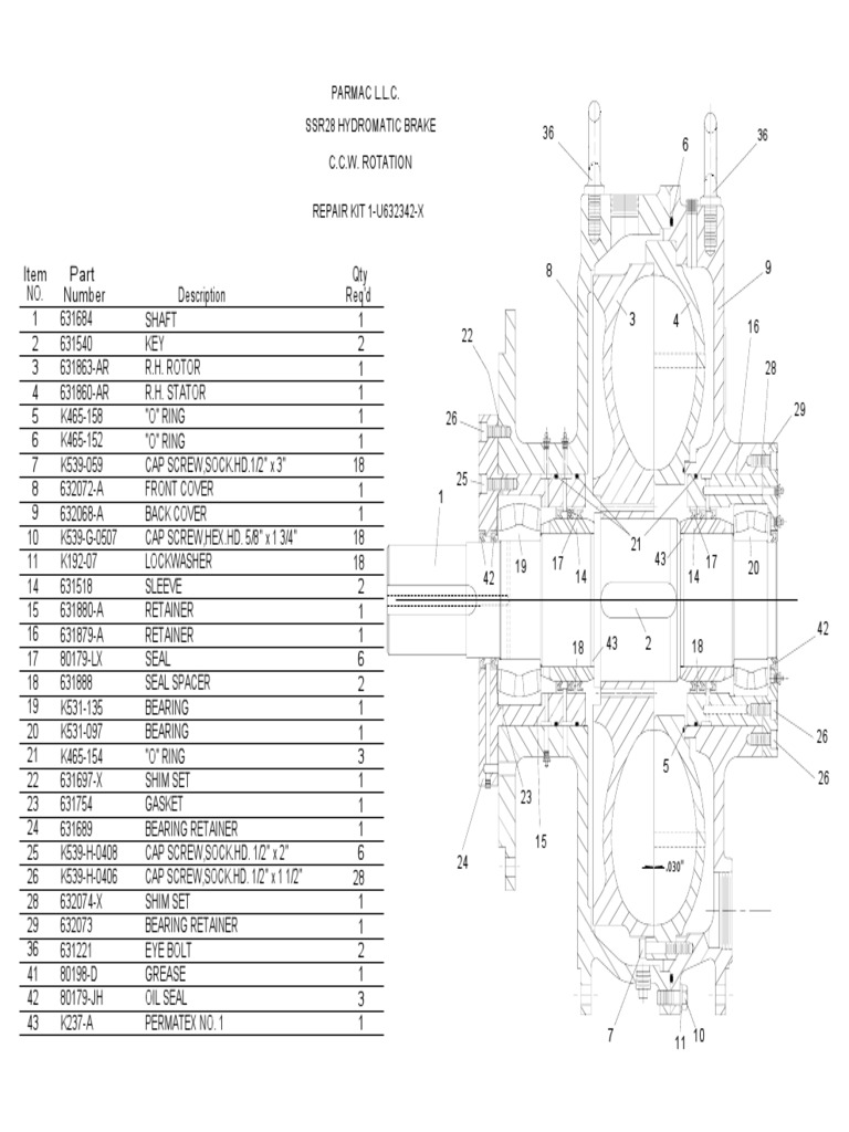 Item Number 1 2 1 1 1 1 1 1: Parmac L.L.C. Ssr28 Hydromatic Brake | PDF ...