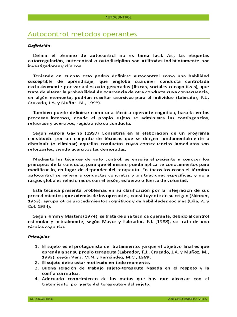 Autocontrol Metodos Operantes PDF | PDF | Comportamiento | Sicología
