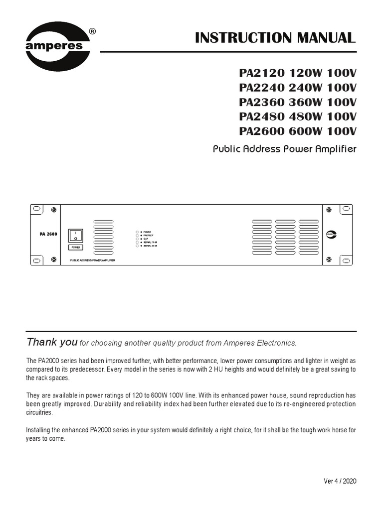 Pa2120 120W 100V Pa2240 240W 100V Pa2360 360W 100V Pa2480 480W 100V ...