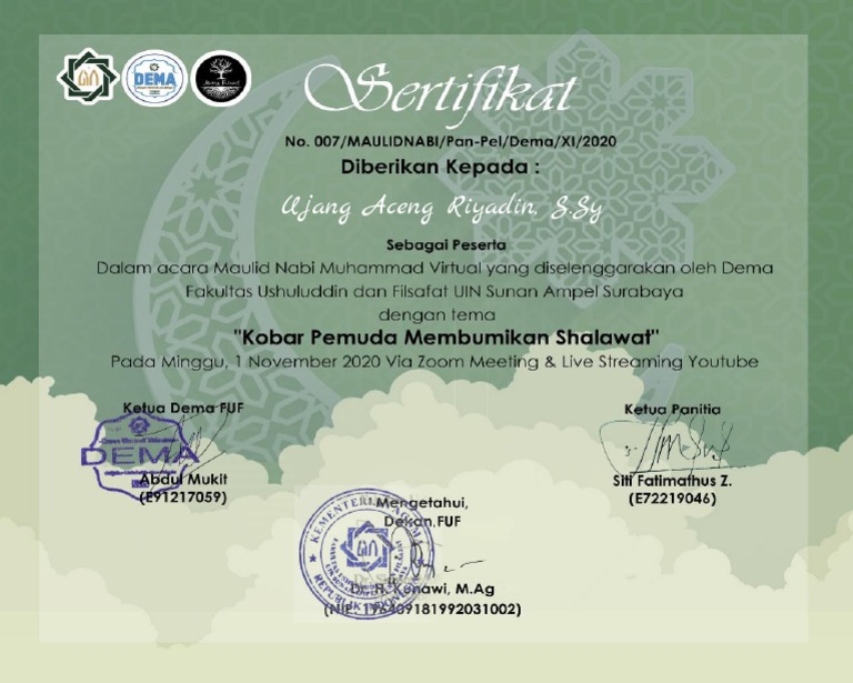 SERTIFIKAT Ujang Aceng Riyadin, S.Sy | PDF