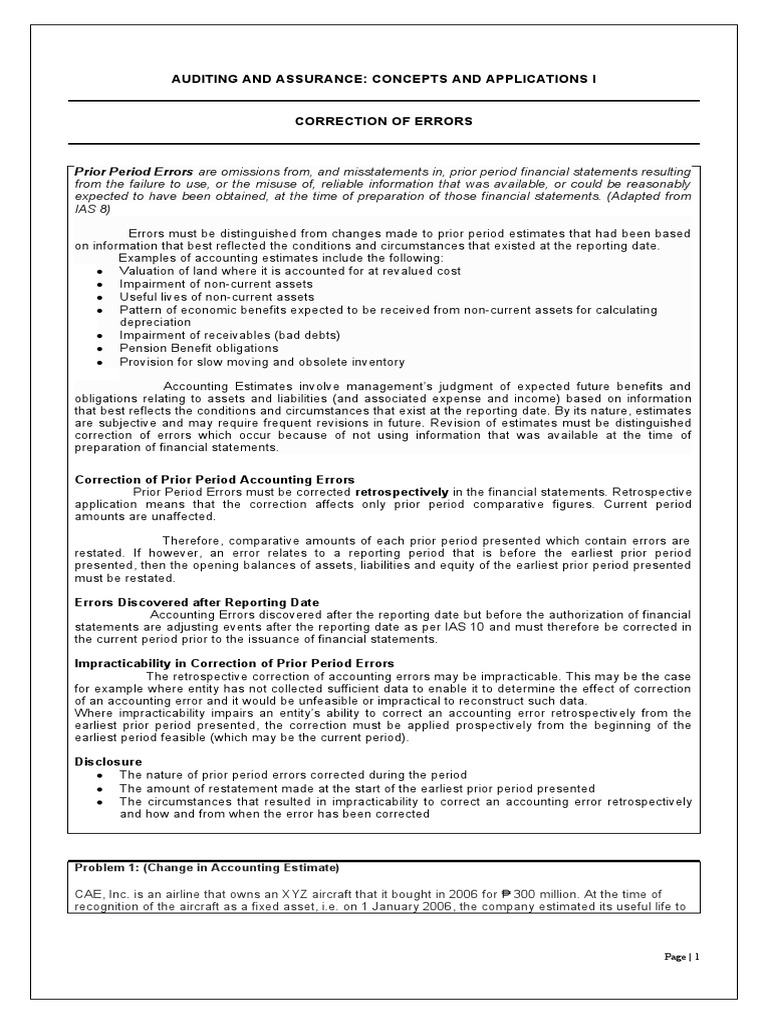 Module I. Prior Period Errors | PDF | Income Statement | Balance Sheet