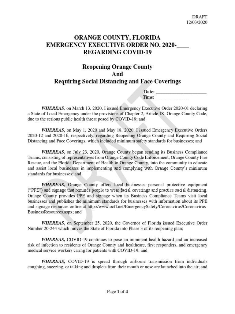 (DRAFT) Orange County Emergency Executive Order 2020-51 12.3.20 | PDF ...