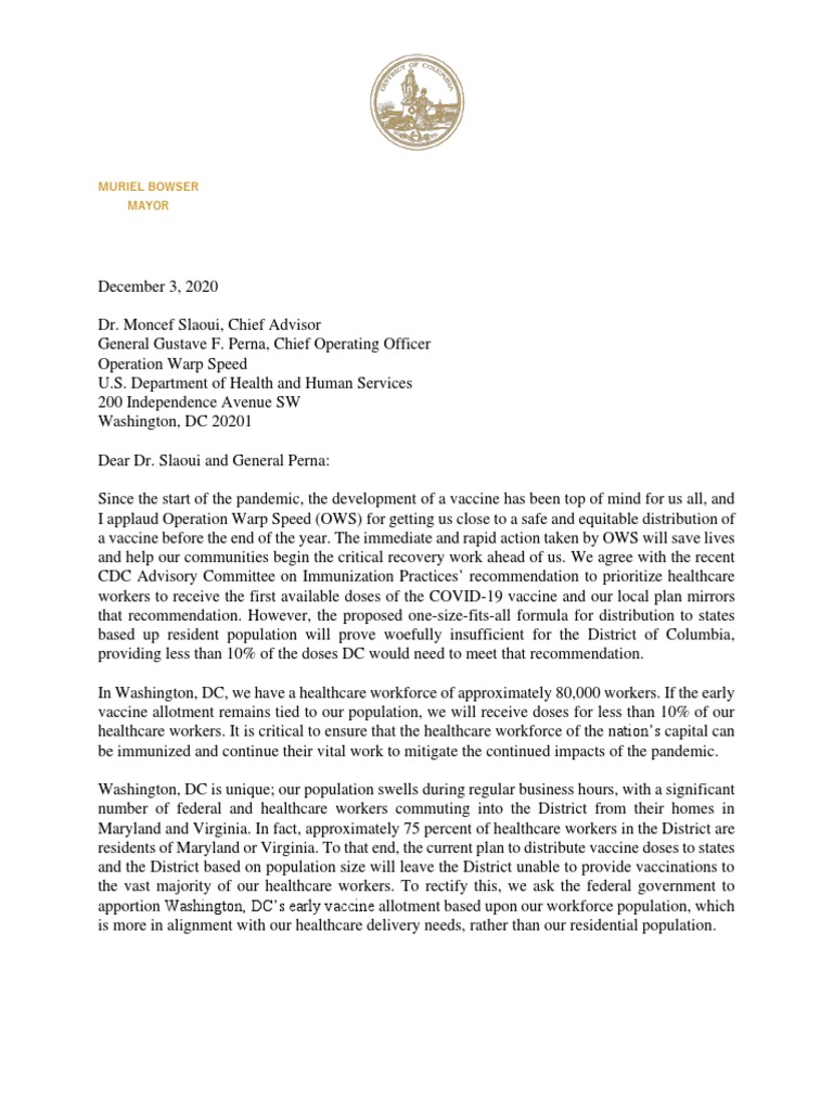 Bowser Letter To Operation Warp Speed 12-3-2020 | PDF | Washington ...