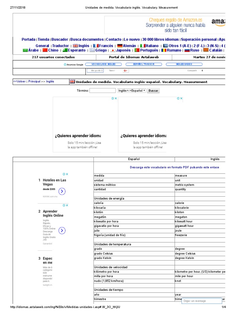 Unidades de Medida. Vocabulario Inglés. Vocabulary. Measurement | PDF ...