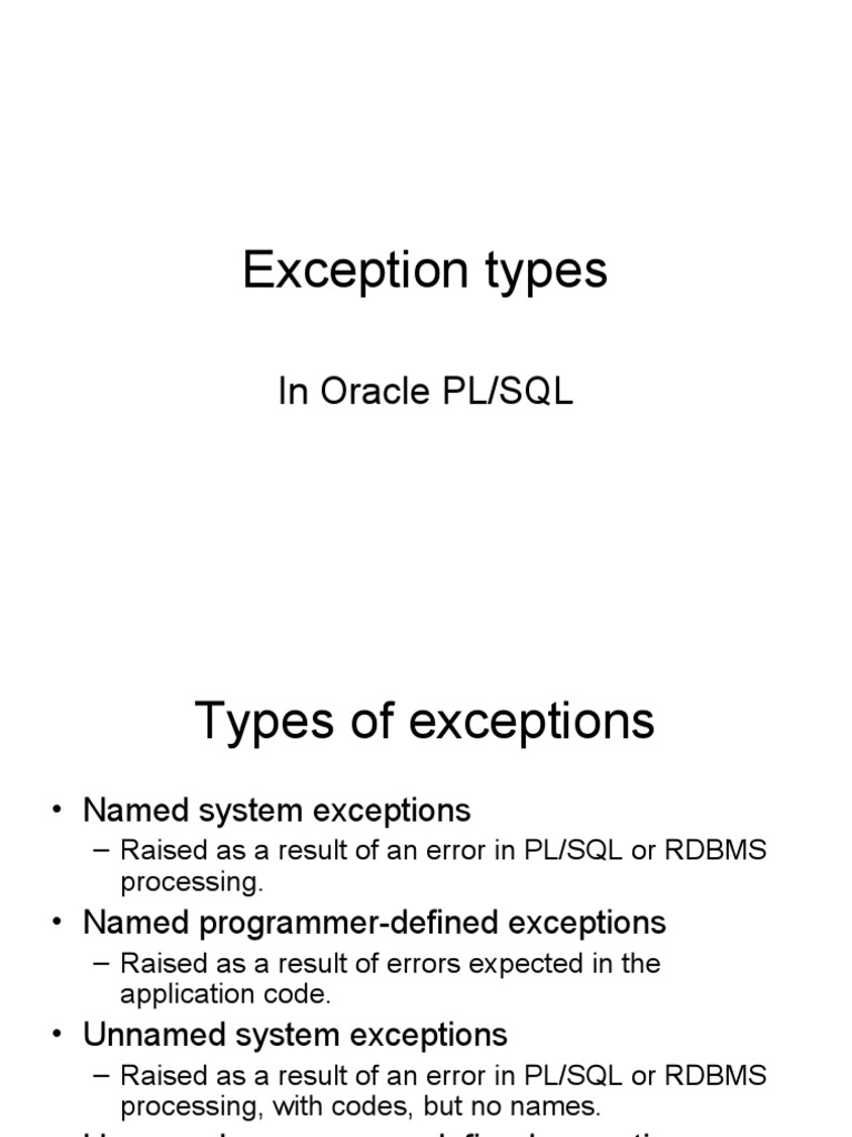 Exception Types | PDF | Pl/Sql | Subroutine