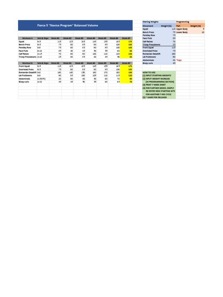 Fierce 5 Program Spreadsheet | PDF | Human Anatomy | Athletic Sports