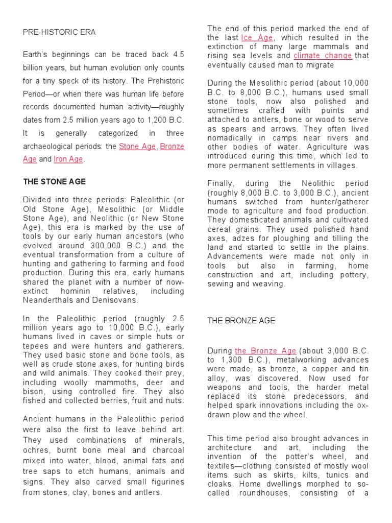 Pre-Historic and Egyptian Era | PDF | Stone Age | Ancient Egypt