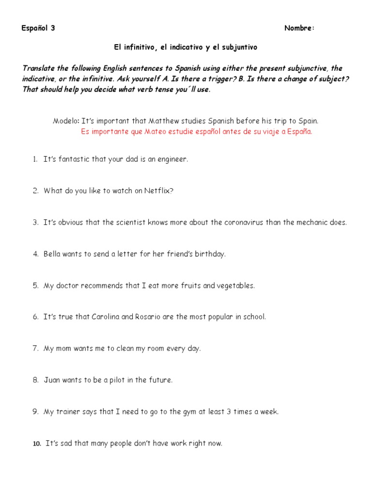 Updated Indicative Infinitive Subjunctive | PDF | Language Arts ...