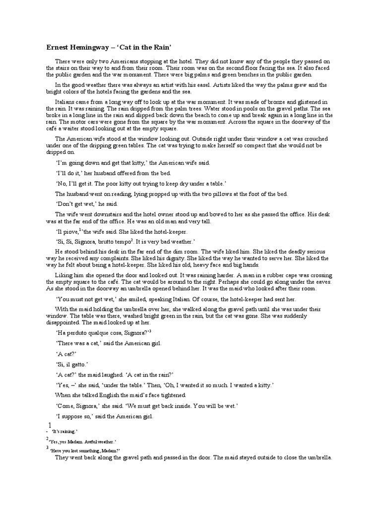 Ernest Hemingway - Cat in The Rain' | PDF