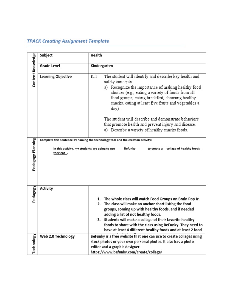 Tpack Template Creating Fall20 Mccardle-Blunk | PDF | Healthy Diet | Foods