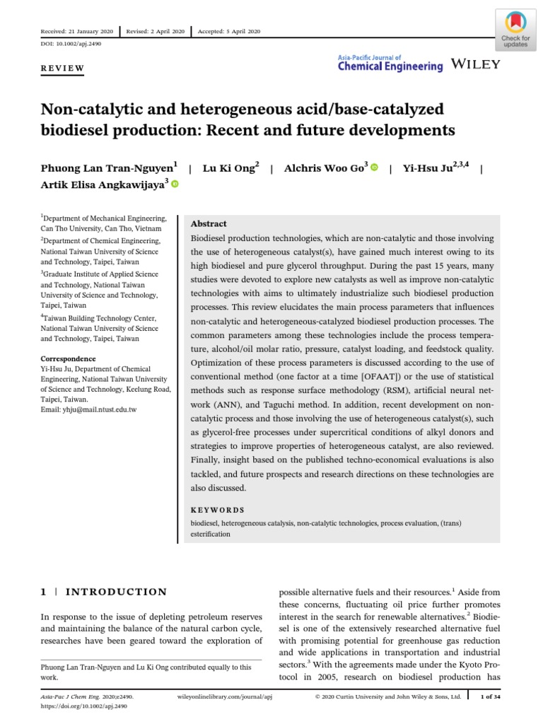 Non-Catalytic and Heterogeneous Acid/base-Catalyzed Biodiesel ...