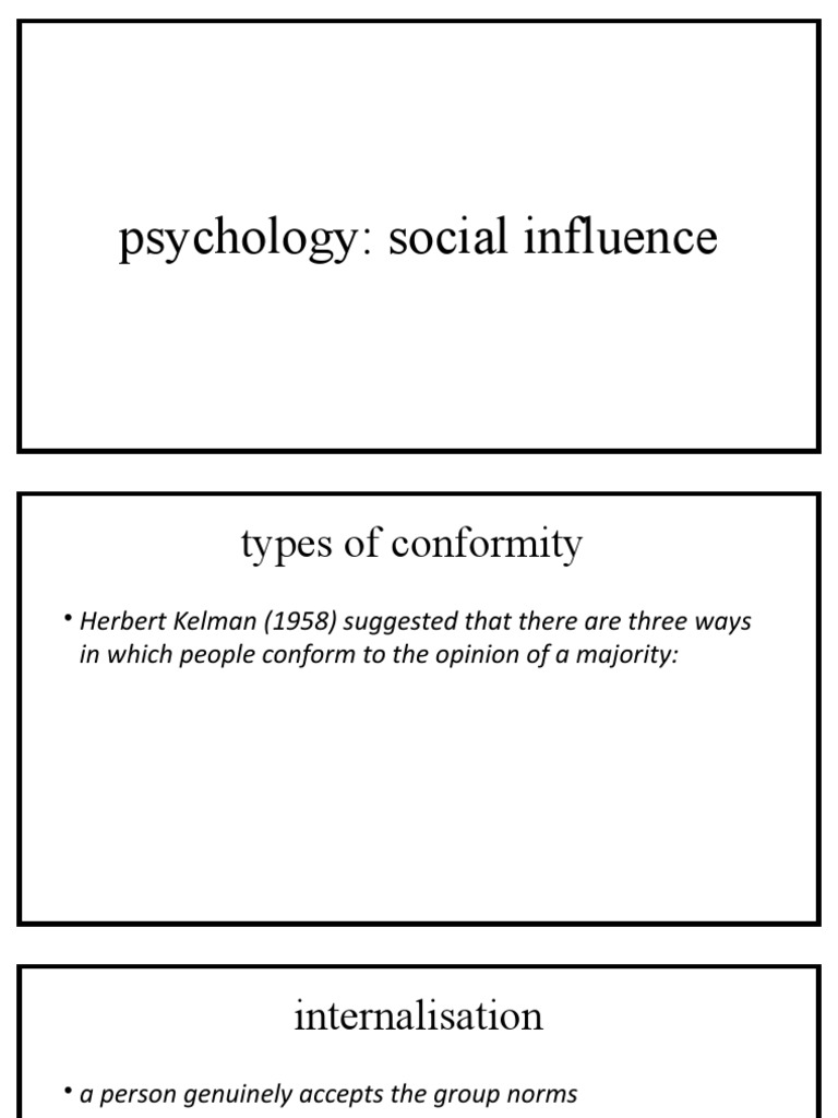 Types of Social Influence by Kelman | PDF | Conformity | Obedience ...