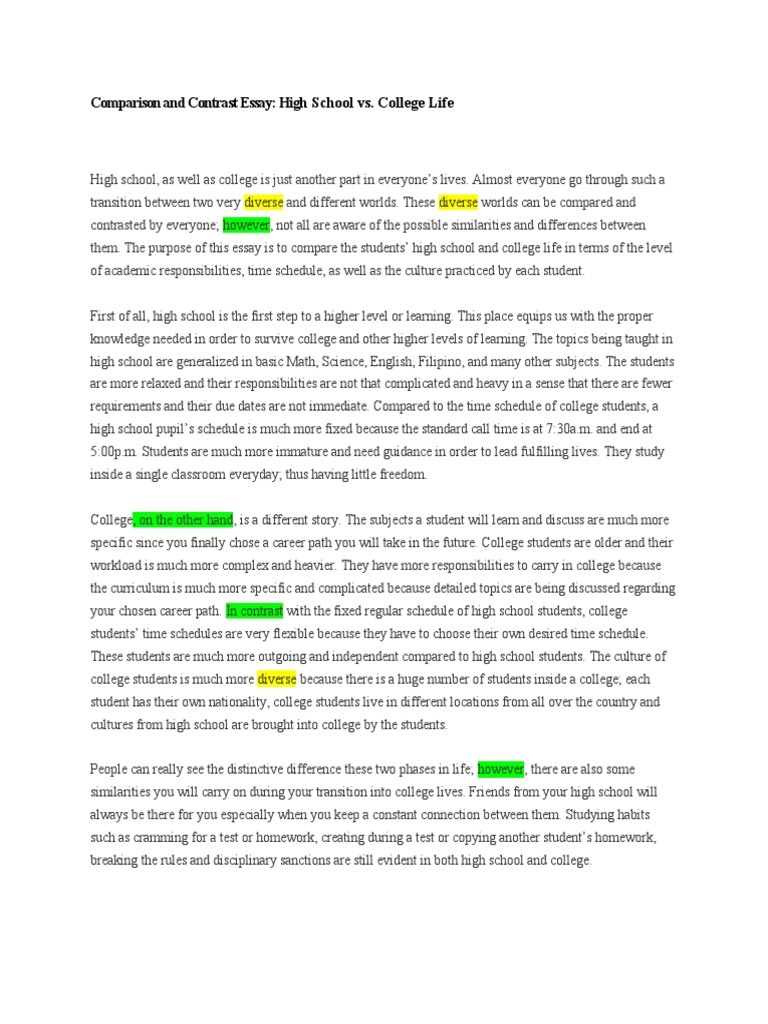 Comparison and Contrast Essay ARW3 | PDF | College | Essays