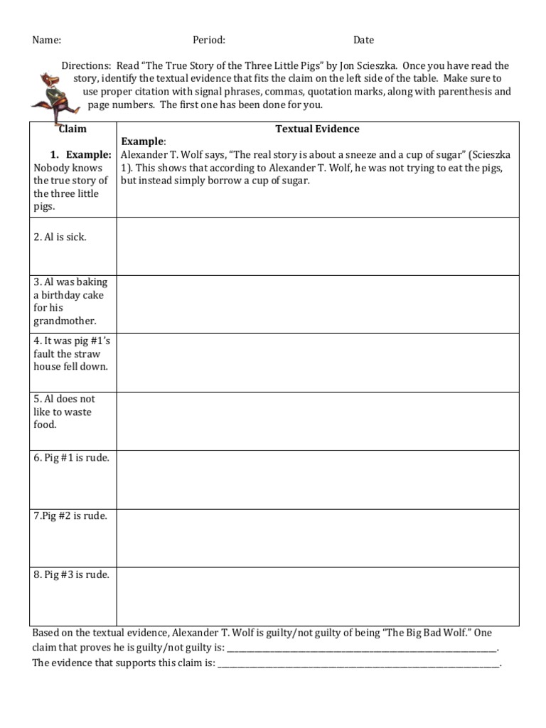 True Story of the Three Little Pigs Activity | PDF