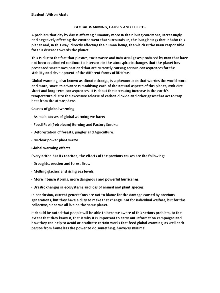 Global Warming, Causes and Effects | PDF