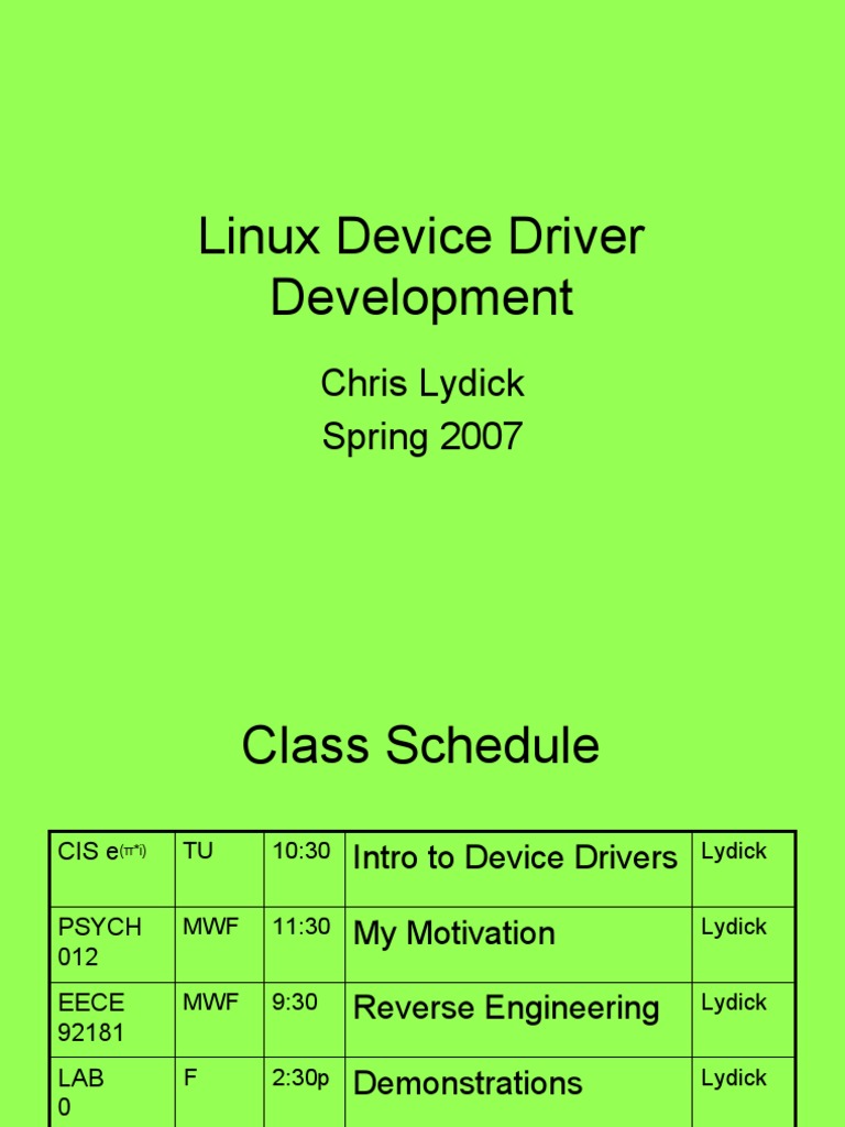 Linux Device Driver Development: Chris Lydick Spring 2007 | PDF | Device Driver | Operating System