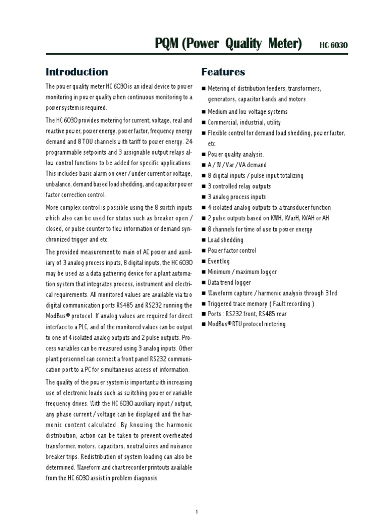PQM HC 6030 | PDF | Ac Power | Relay