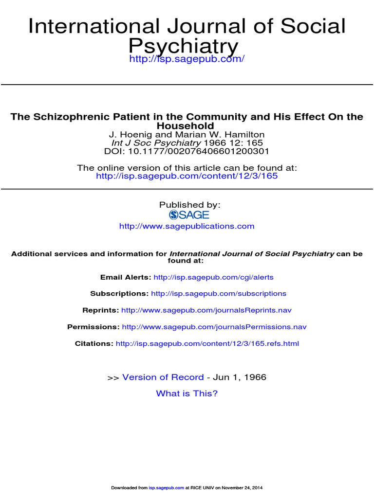 The Schizophrenic Patient in The Community and His Effect On The ...