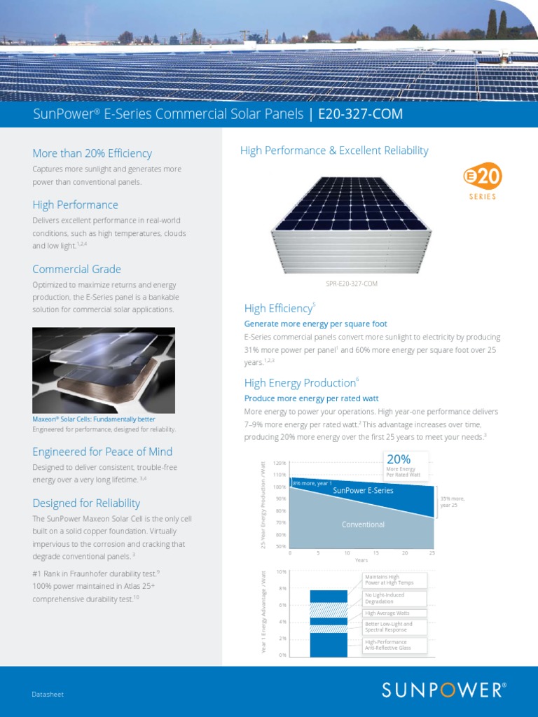 Sunpower E-Series Commercial Solar Panels - E20-327-Com | PDF | Solar ...