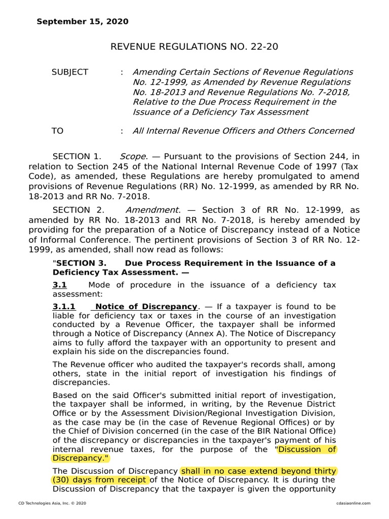 RR 22-2020 (Notice of Discrepancy) PDF | PDF | Internal Revenue Service ...