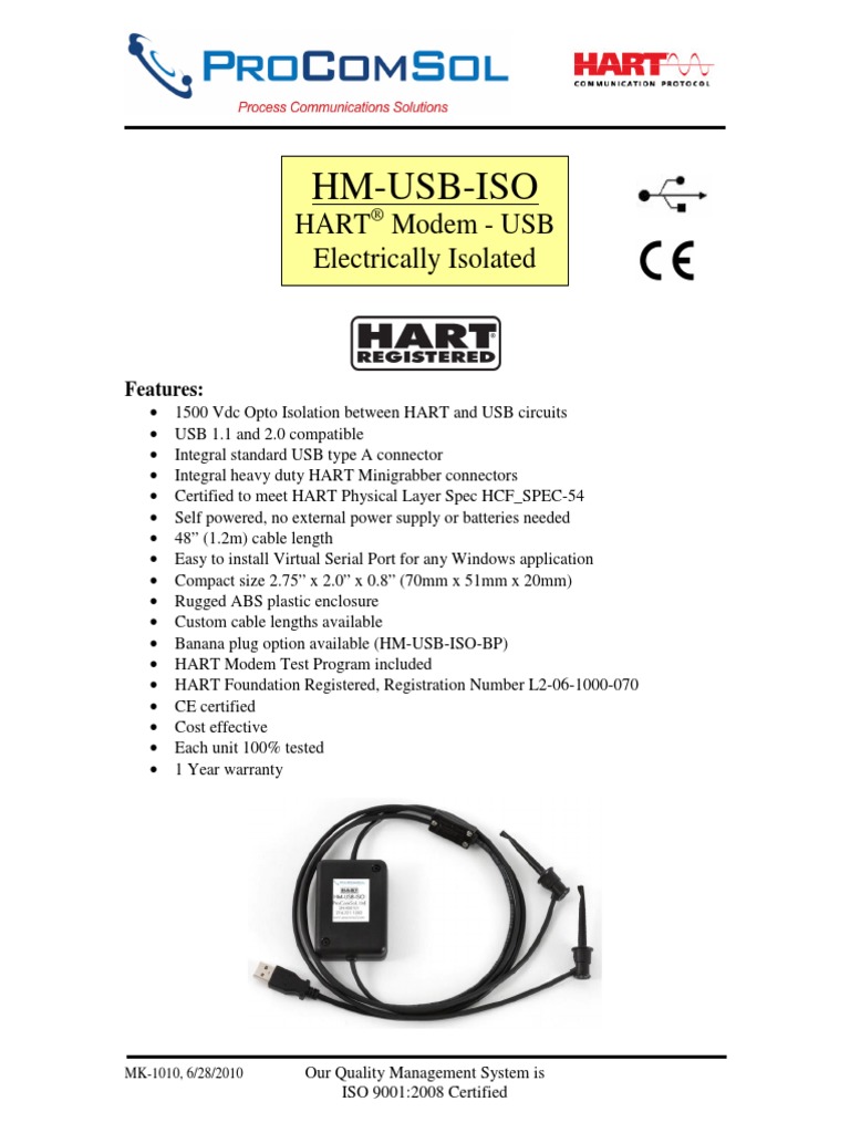 ProComSol HM-USB-ISO Data Sheet | PDF | Usb | Electrical Connector