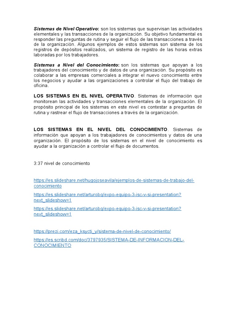 Sistemas de Nivel Operativo | PDF