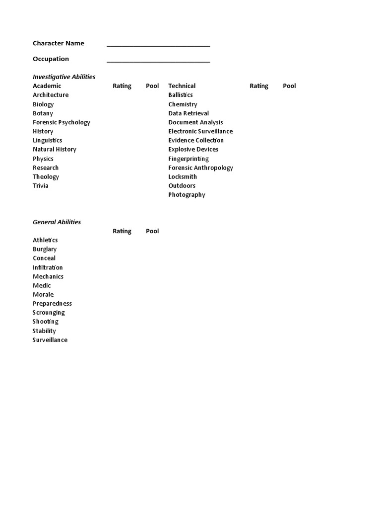 Gumshoe Character Template V1 | PDF