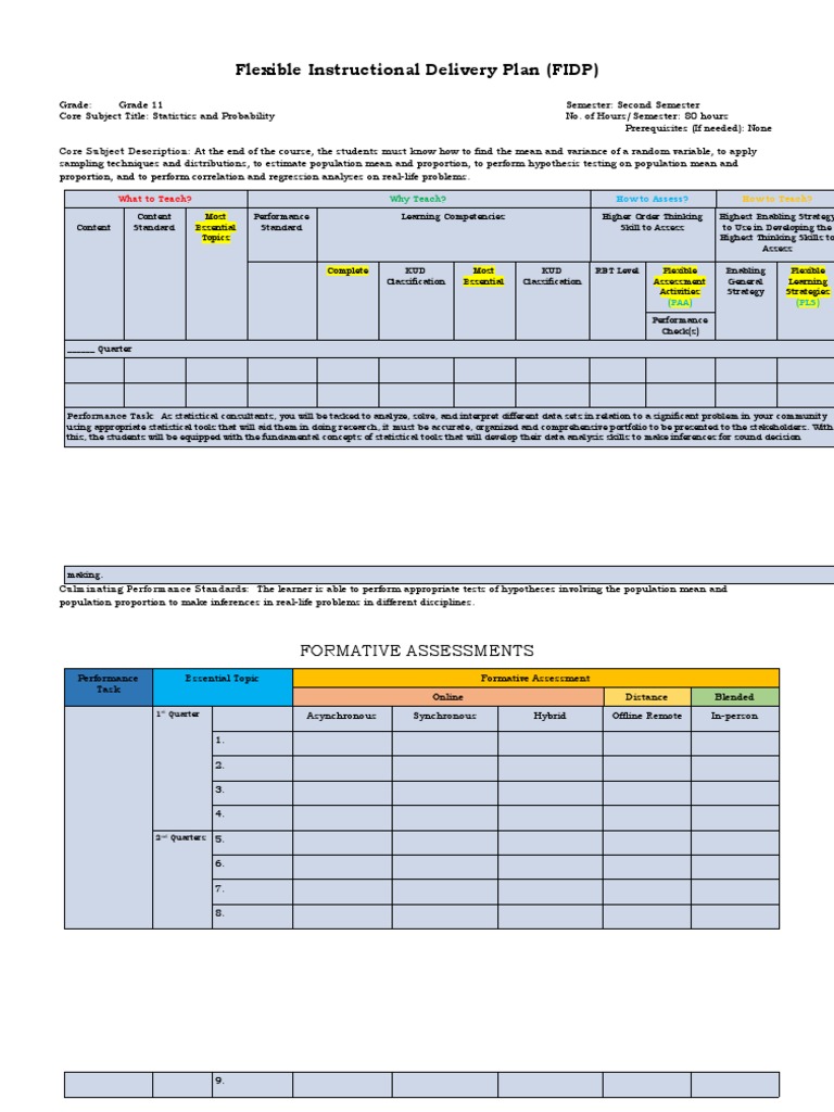 Flexible Instructional Delivery Plan (FIDP) | PDF | Data Analysis | Statistics