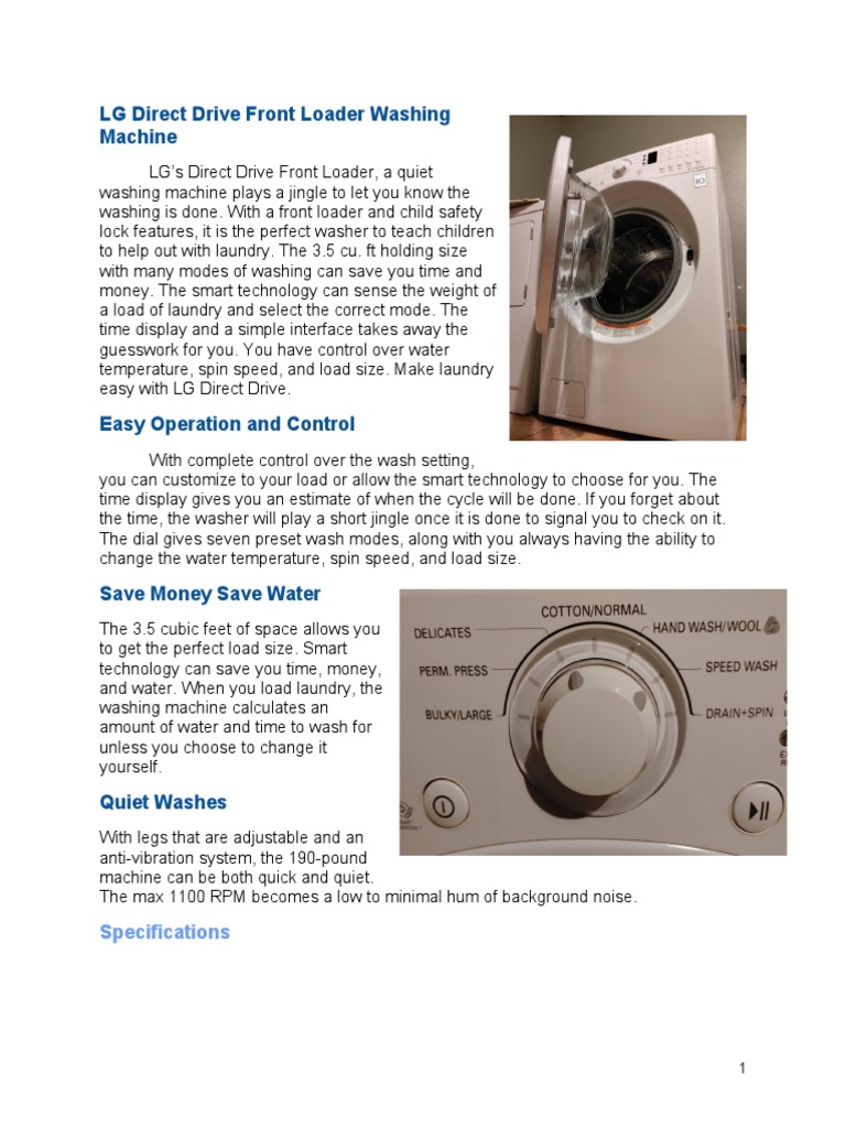 Technical Description | PDF | Washing Machine | Manufactured Goods
