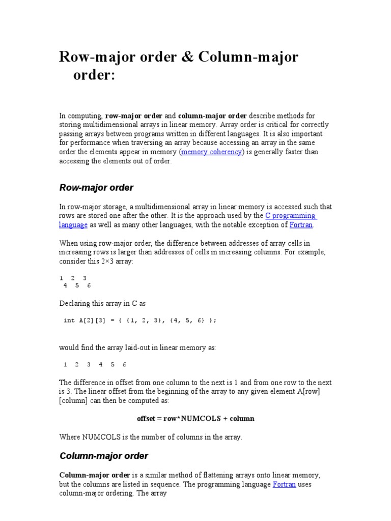 Row & Col. Major | PDF | Array Data Structure | Information Retrieval