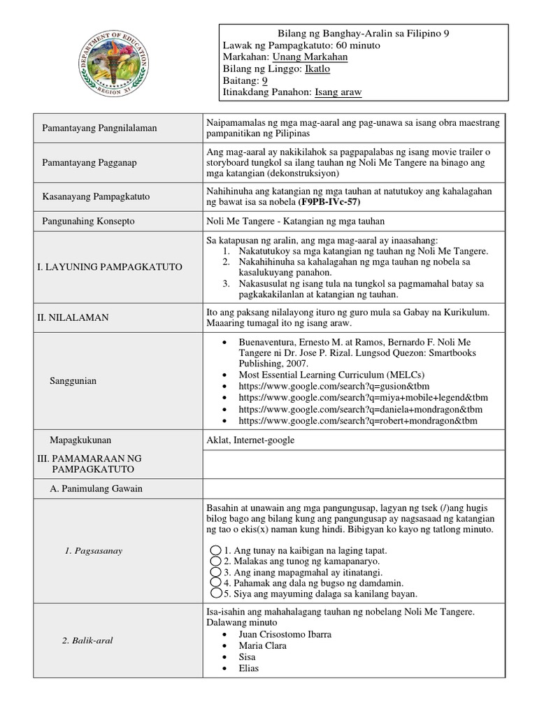 Lesson Exemplar Filipino DavNorDelz | PDF