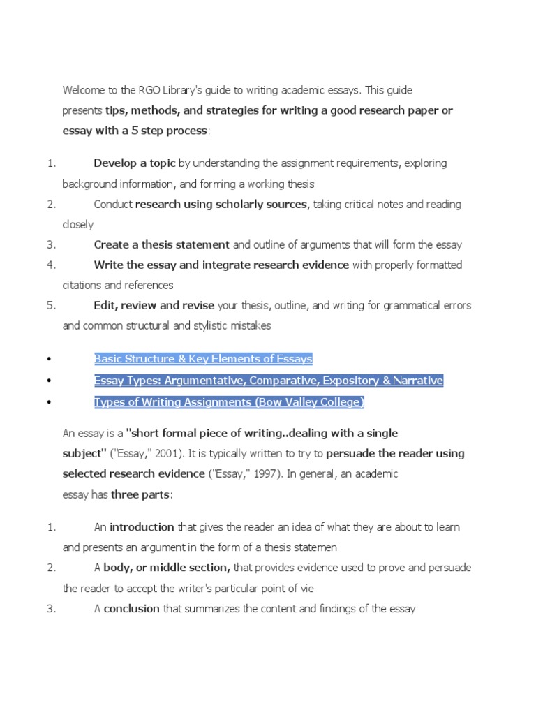 Basic Structure & Key Elements of Essays Essay Types: Argumentative ...