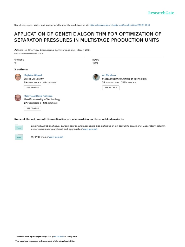 Application Of Genetic Algorithm For Optimization Of Separator Pressures In Multistage
