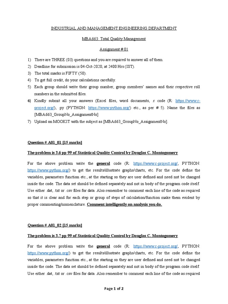 MBA663 Total Quality Management Assignment | PDF | Text File | Subroutine
