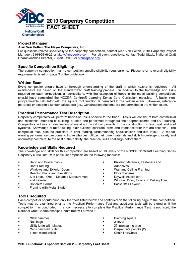 2010NCCCarpentryFactSheet | Carpentry | Framing (Construction)