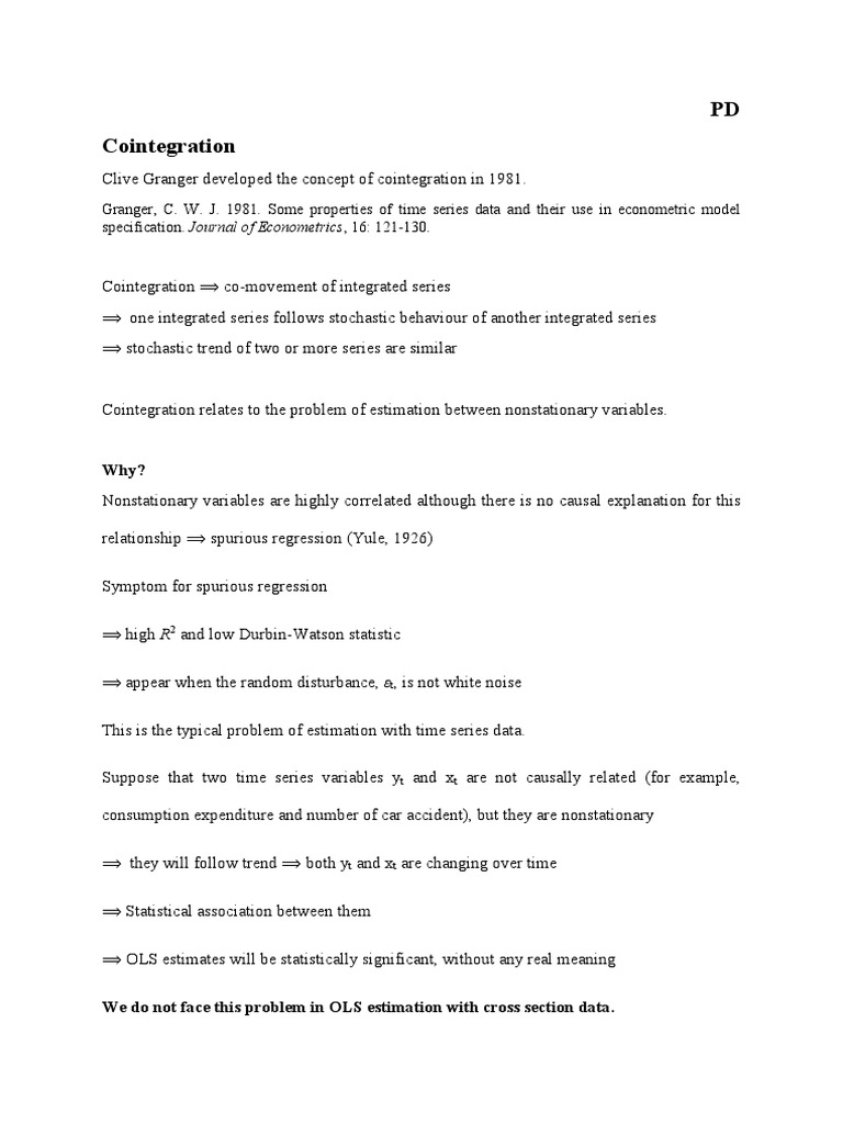 Cointegration PDF | PDF | Errors And Residuals | Ordinary Least Squares