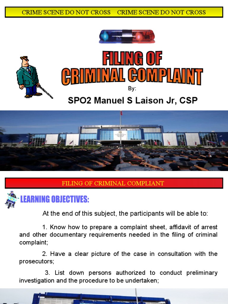 Filing of Criminal Complaint | PDF | Prosecutor | Arrest