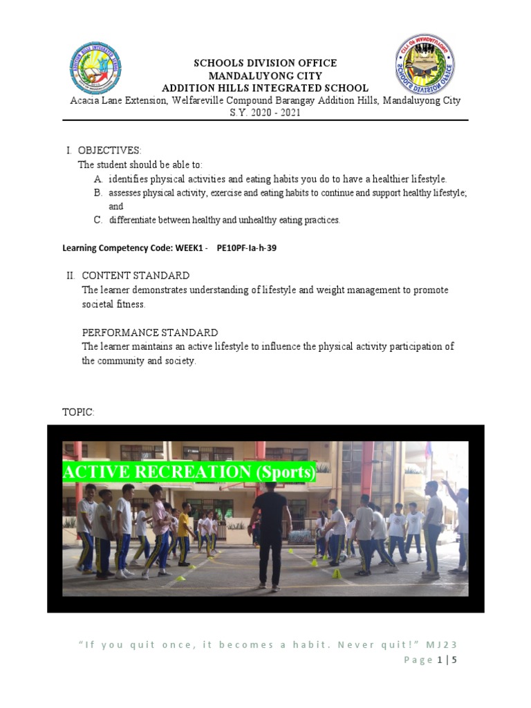 Active Recreation (Sports) : Schools Division Office Mandaluyong City ...