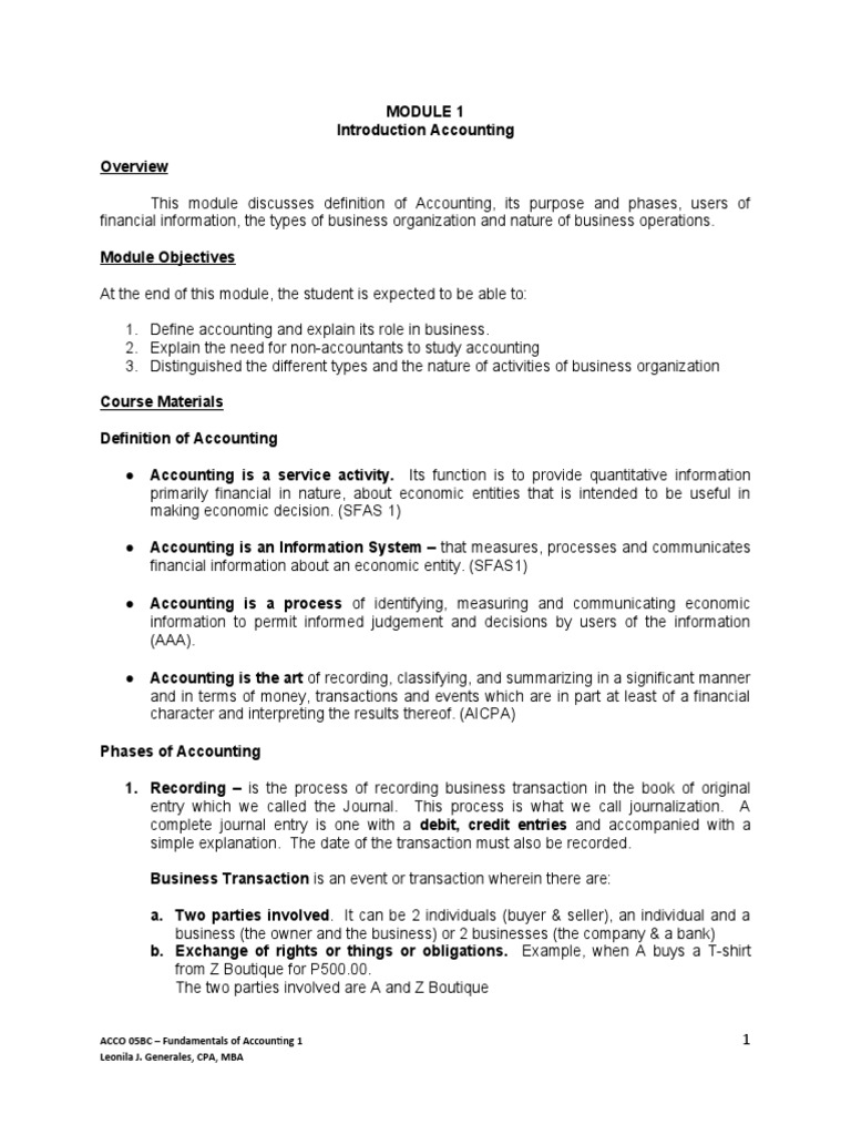 Basic Accounting Module 1 | PDF | Expense | Equity (Finance)