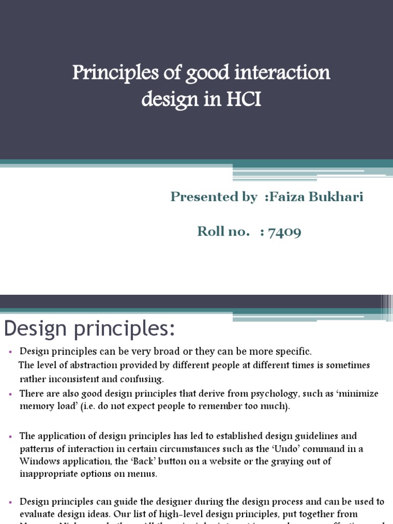 Principles of Good Interaction Design in HCI: Presented By:faiza ...