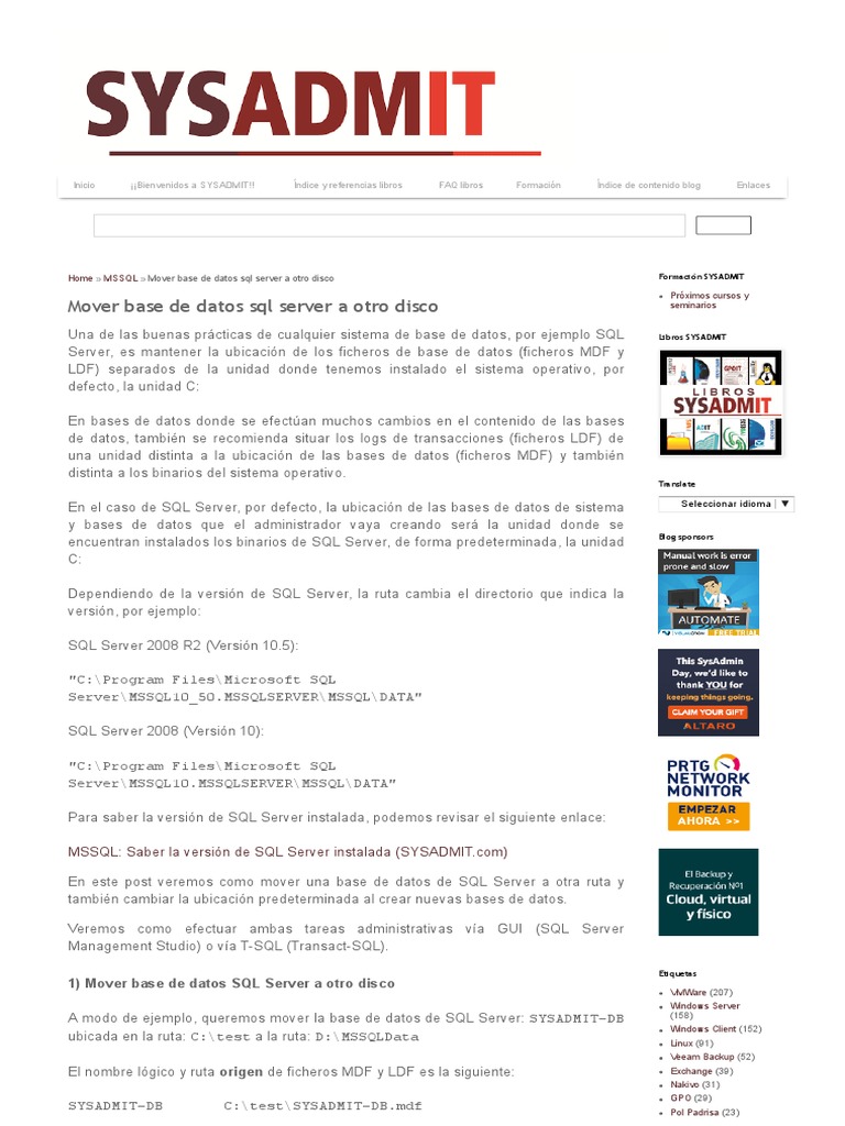 Mover Base de Datos SQL Server A Otro Disco - SYSADMIT | PDF | Servidor ...