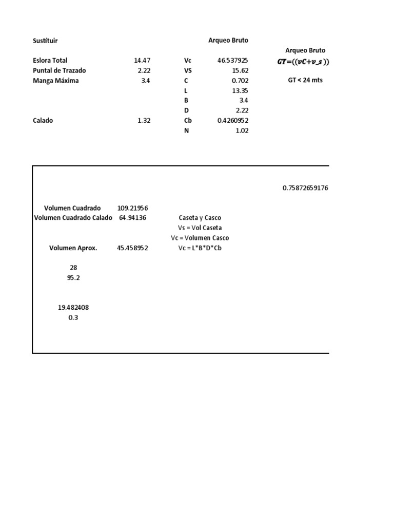Cálculo de Arqueo Bruto y Neto de Buques | PDF | Construcción naval | Arquitectura naval