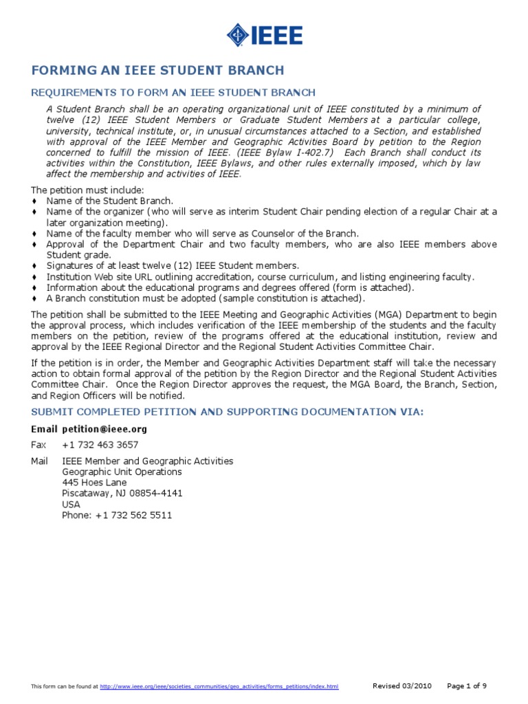 Requirements To Form An Ieee Student Branch | PDF | Institute Of ...