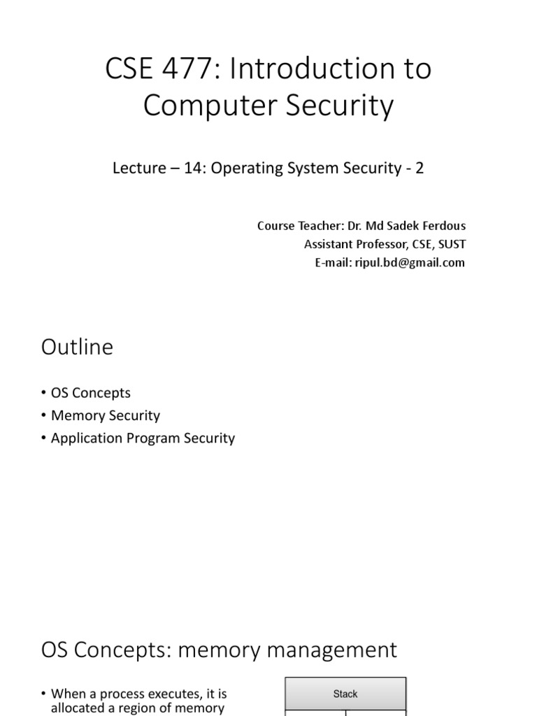 Cse 477 Introduction To Computer Security Lecture 14 Operating System Security 2 Pdf